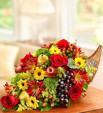 Abundant Cornucopia center piece in Tampa, FL - BAY BOUQUET FLORAL STUDIO