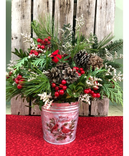 MERRY CHRISTMAS CARDINAL ARRANGEMENT in Springfield, VT - WOODBURY FLORIST