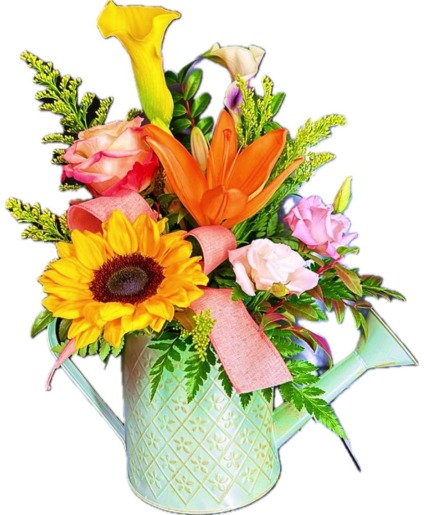 Mothers Day Watering Can Sunflower , lily, calla lillies lizanthus in ...